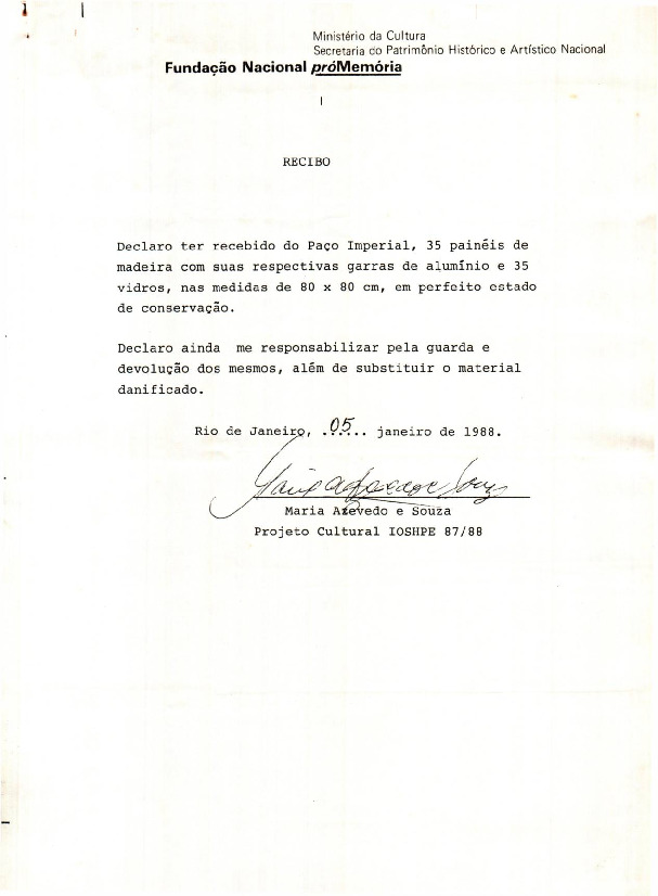 [Recibo de empréstimo de material do Paço Imperial para exposição “Le ...
