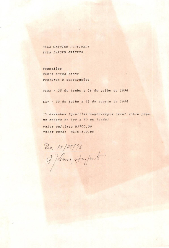 [Informe sobre valores de 15 desenhos para exposição “Maria Luiza Saddi ...