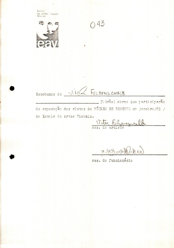 [Recibo de empréstimo de obras de Vitor Felzens Walb] – Acervo Memória Lage