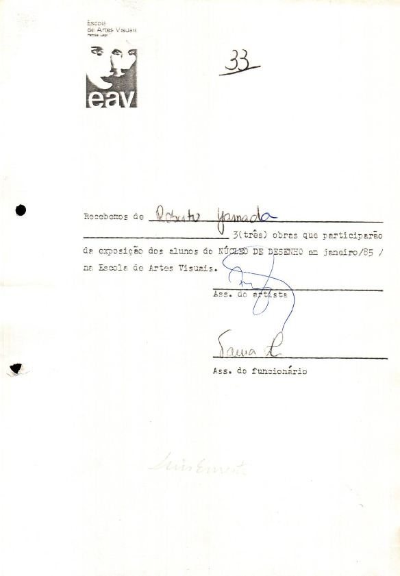 [Recibo de empréstimo de obras de Roberto Yamada] – Acervo Memória Lage