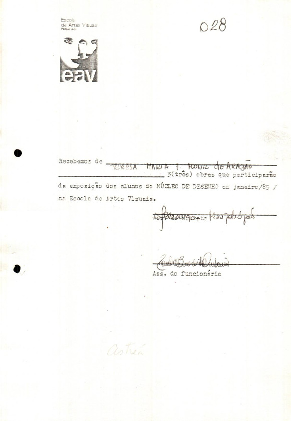 [Recibo de empréstimo de obras de Teresa Maria Muniz de Aragão ...