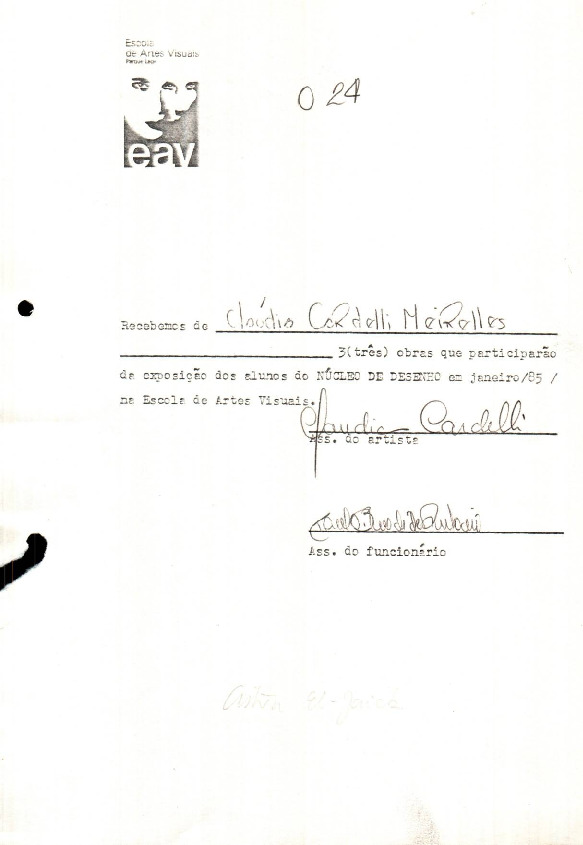 [ Recibo de empréstimo de obras de Cláudia Cardelli Meirelles ...