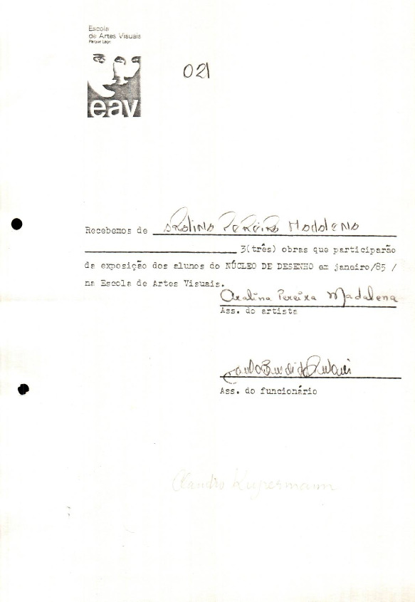 [ Recibo de empréstimo de obras de Aralina Pereira Madalena ] – Acervo ...