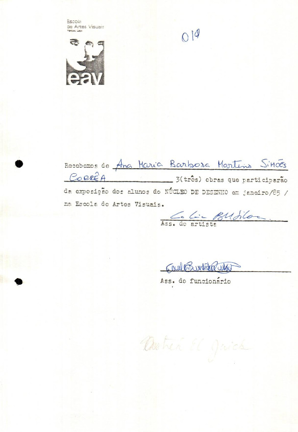 [Recibo de empréstimo de obras de Ana MariaBarbosa Martins Simões ...