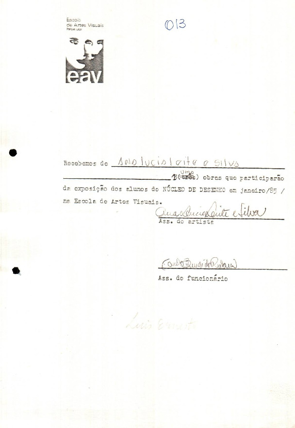 [Recibo de empréstimo de obras de Ana Lucia Leite e Silva] – Acervo ...