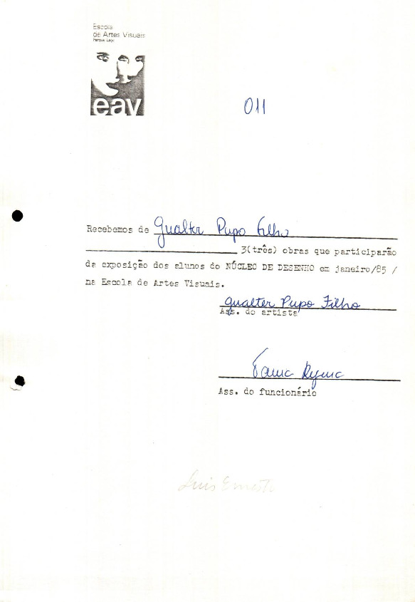 [Recibo de empréstimo de obras de Gualter Pupo Filho] – Acervo Memória Lage