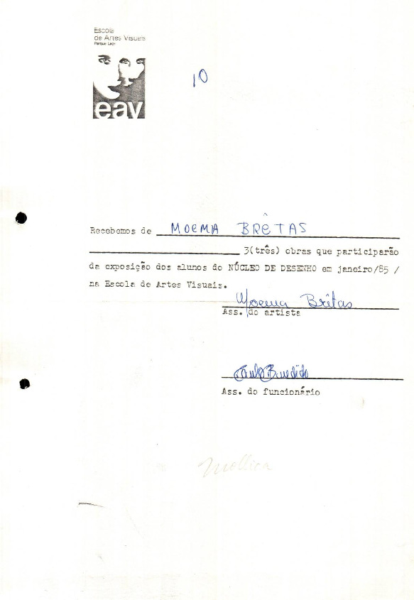 [Recibo de empréstimo de obras de Moema Brêtas] – Acervo Memória Lage
