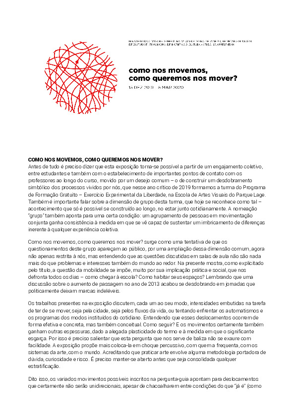 [Texto ‘Como nos movemos, como queremos nos mover?’ por Daniela Avellar] – Acervo Memória Lage
